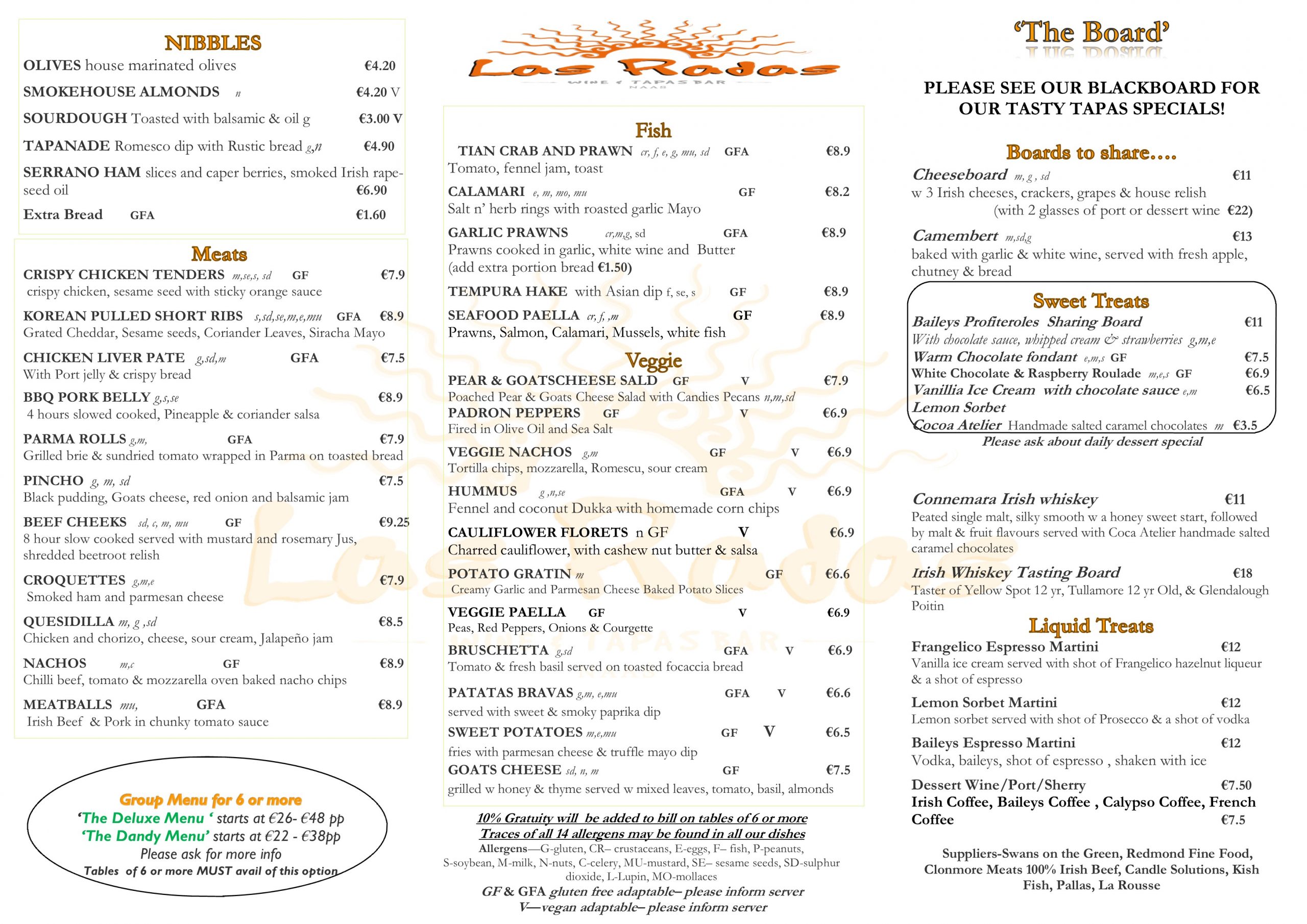 Tapas Menu Oct23 - Las Radas Restaurant Naas